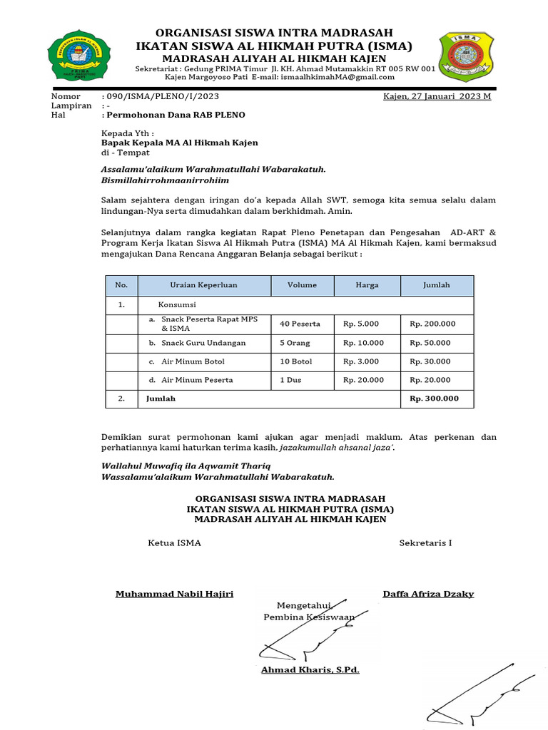 Surat Permohonan Rab Pleno | PDF