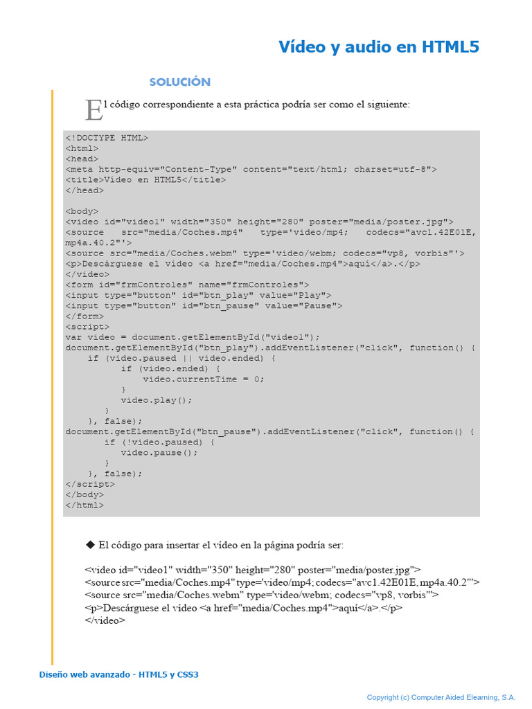 Solución Práctica Vídeo y Audio en HTML5 | PDF | HTML5 | Archivo de computadora