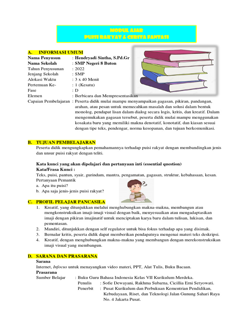 Modul Ajar Puisi Rakyat & Cerita Fantasi | PDF