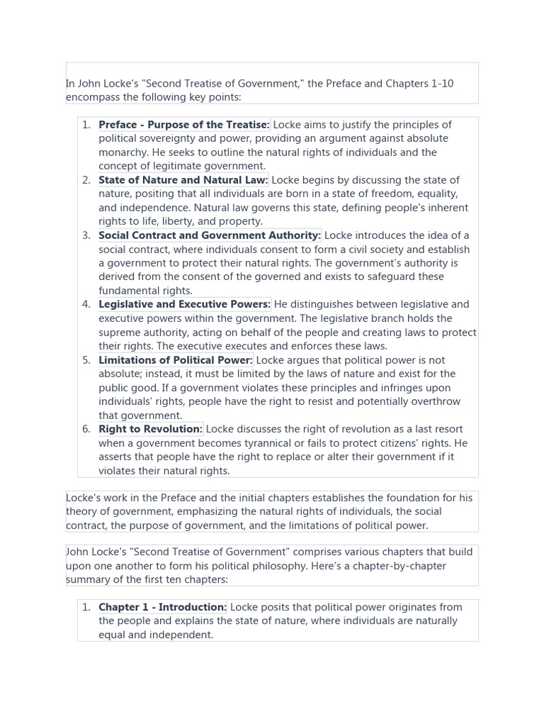 Locke's Second Treatise: Key Concepts Summary | PDF