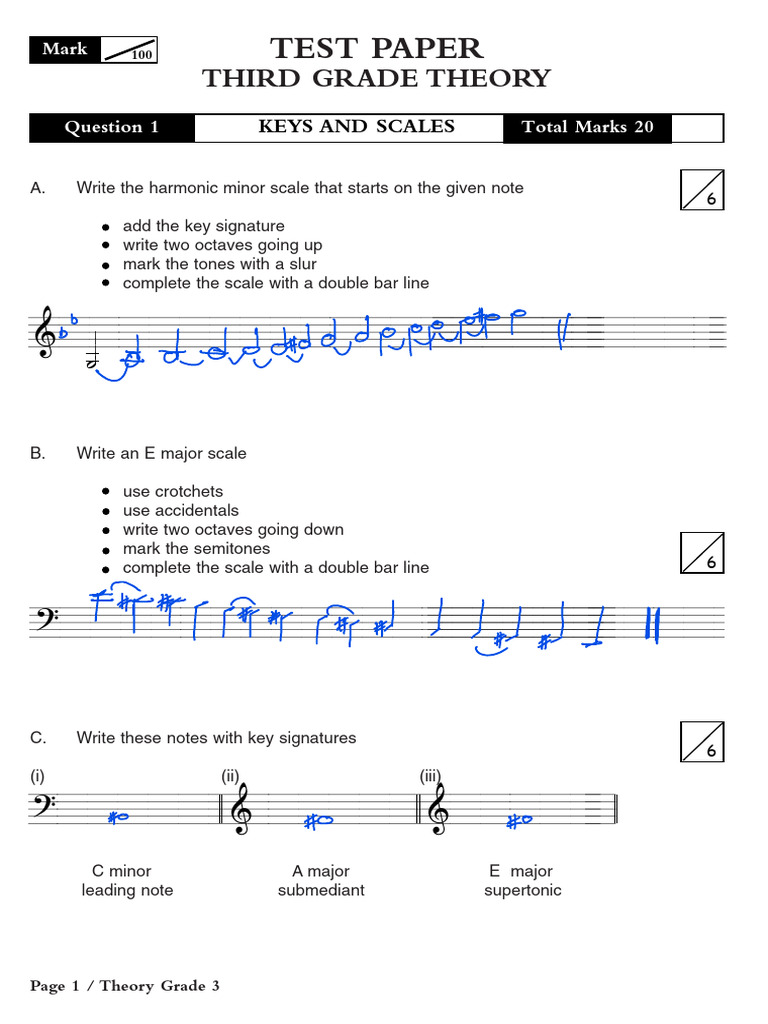 Grade 3 Theory Test Paper Uncompleted | PDF | Scale (Music) | Interval ...