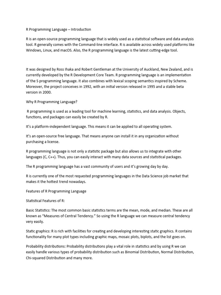 R Programming Introduction Pdf R Programming Language Computer 6807