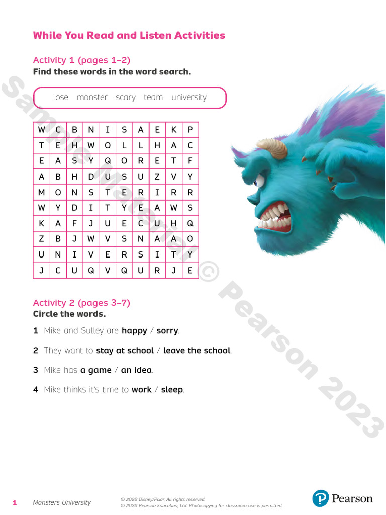 Monsters University Activity Worksheets | PDF