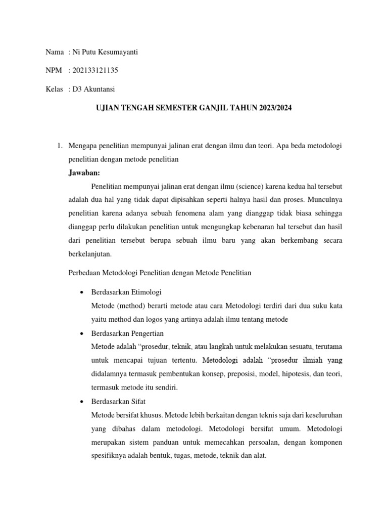 Uts Metodelogi Penelitian | PDF | Karier & Perkembangan