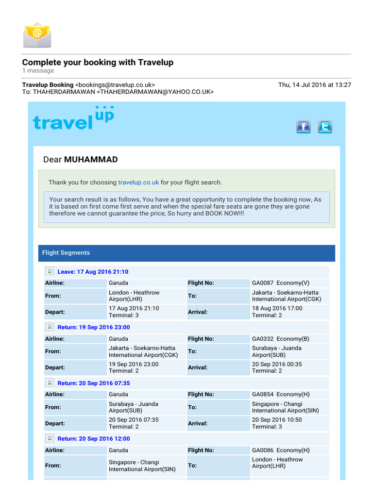 Email - Complete Your Booking With Travelup | PDF