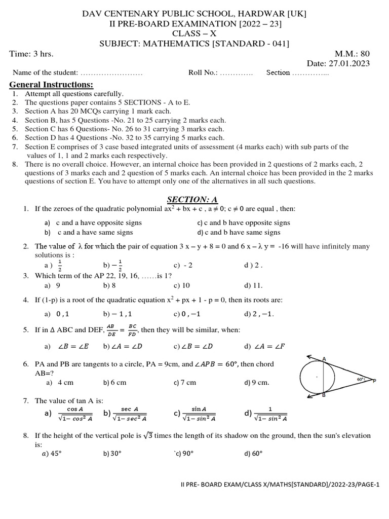 PB2 X Maths (041) 2022-2023 | PDF | Circle | Sphere