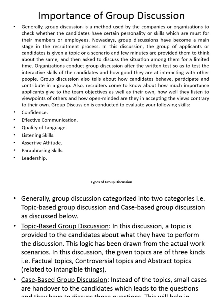 Importance of Group Discussion | PDF | Self-Improvement