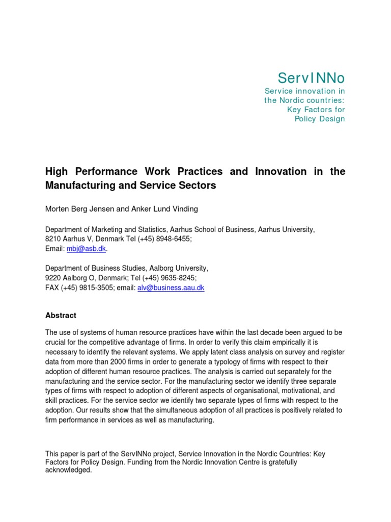 High Performance Work Practices | PDF | Innovation | Business
