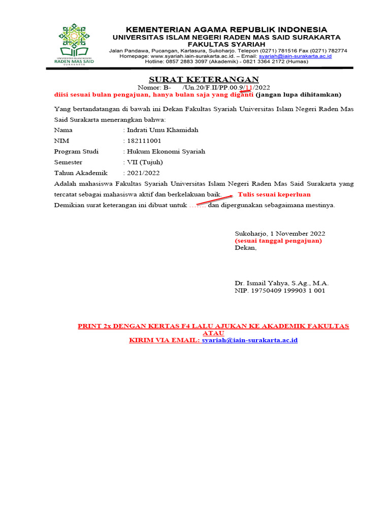 Surat Keterangan Aktif Kuliah - Template | PDF