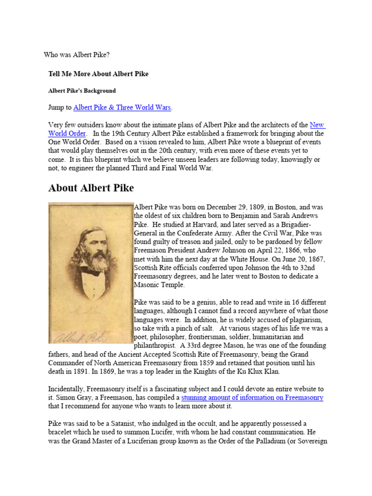 Who Was Albert Pike | PDF | Freemasonry | Illuminati