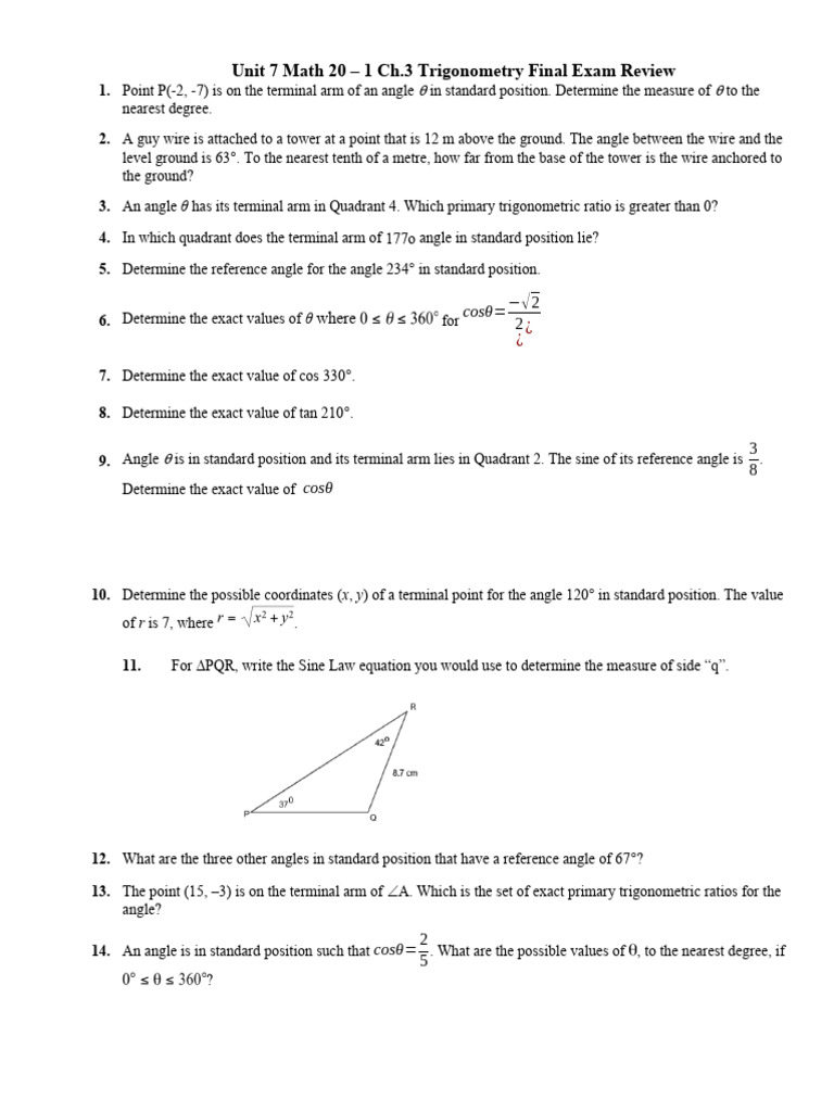 7 Ch 3 Trigonometry Final Review Pdf Trigonometry Angle