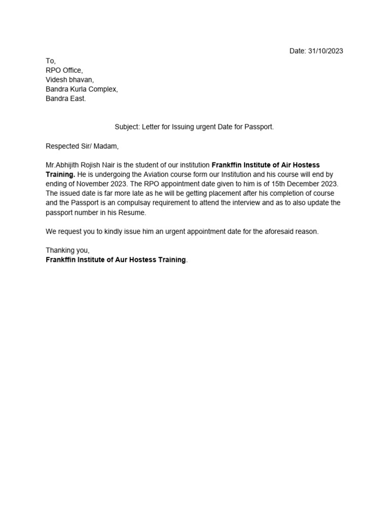 Urgent Passport Appointment Request | PDF