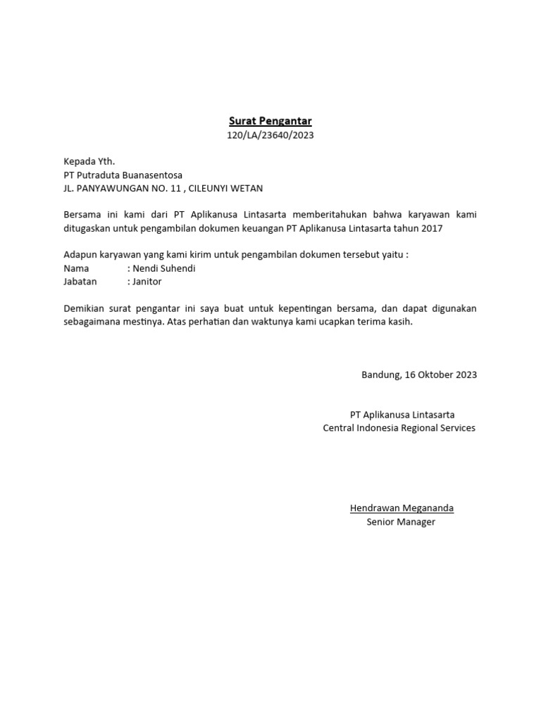 Surat Pengantar Pengambilan Dokumen | PDF