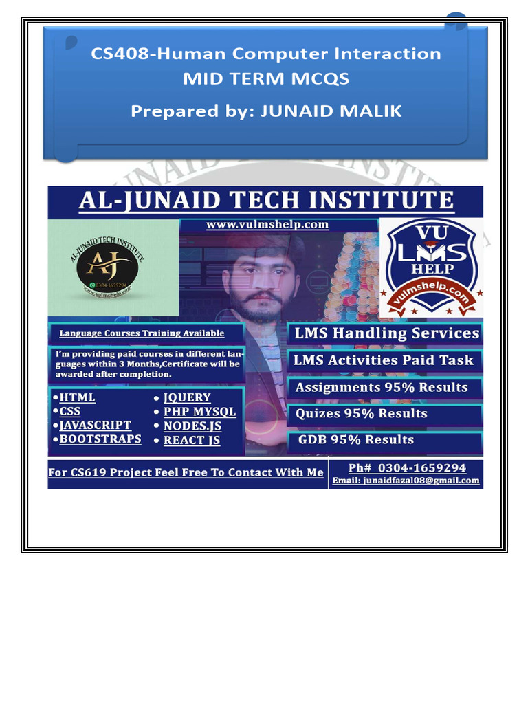 CS408 MIDTERM SOLVED MCQS By JUNAID | PDF | Usability | Graphical User Interfaces
