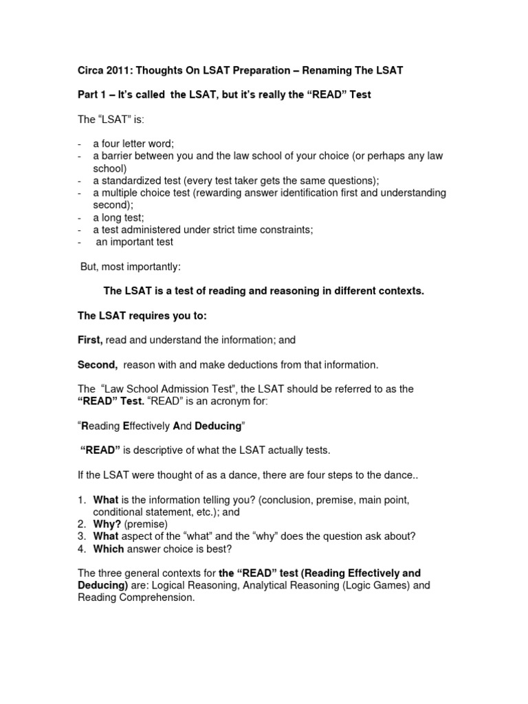 Lsat Preparation Thoughts | PDF | Law School Admission Test | Deductive ...