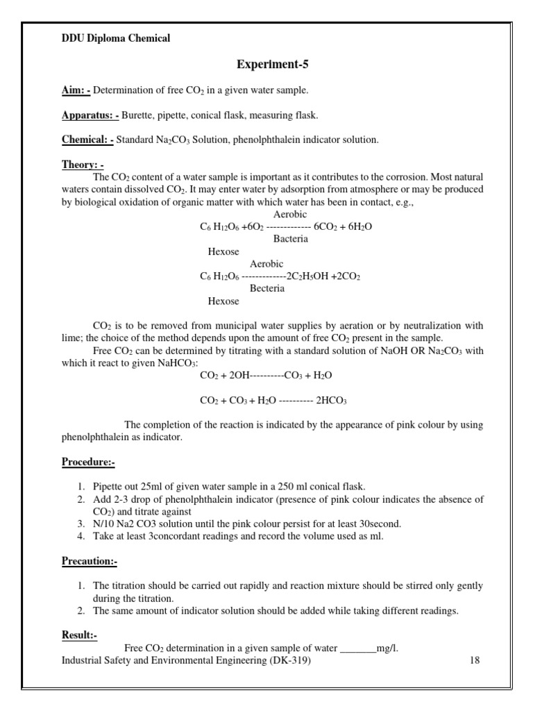 Safety and Environment Mannual - Exp 5 To 10 | PDF | Titration | Chemistry
