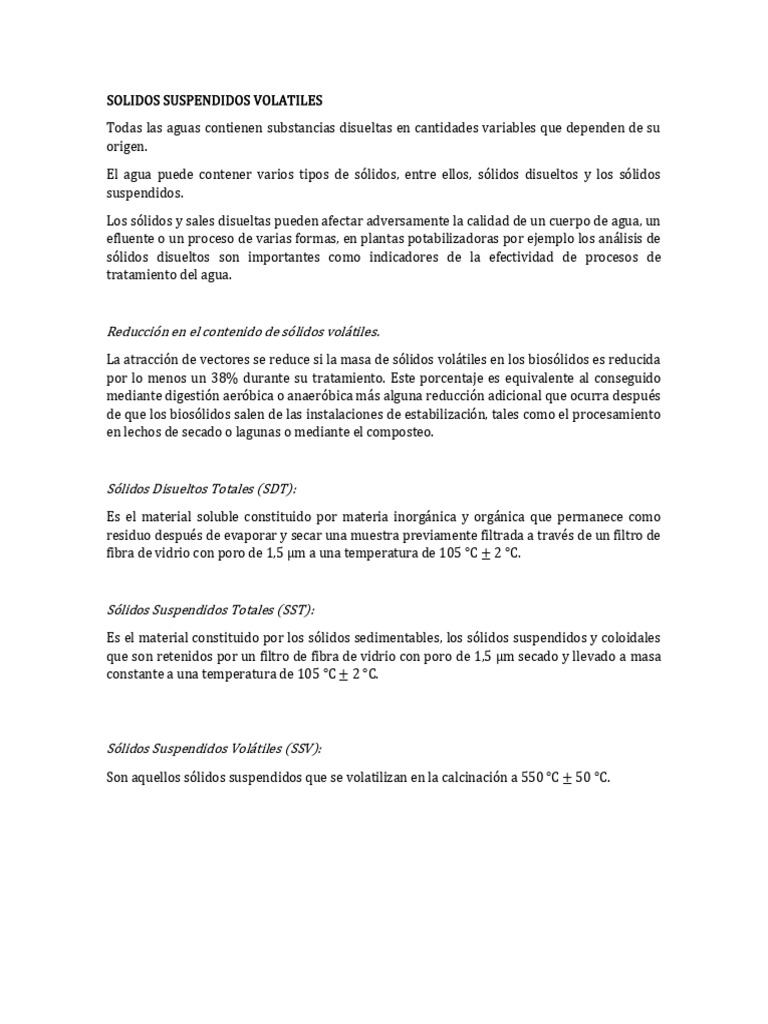 Análisis de Sólidos Suspendidos Volátiles | PDF | Agua | Aguas residuales