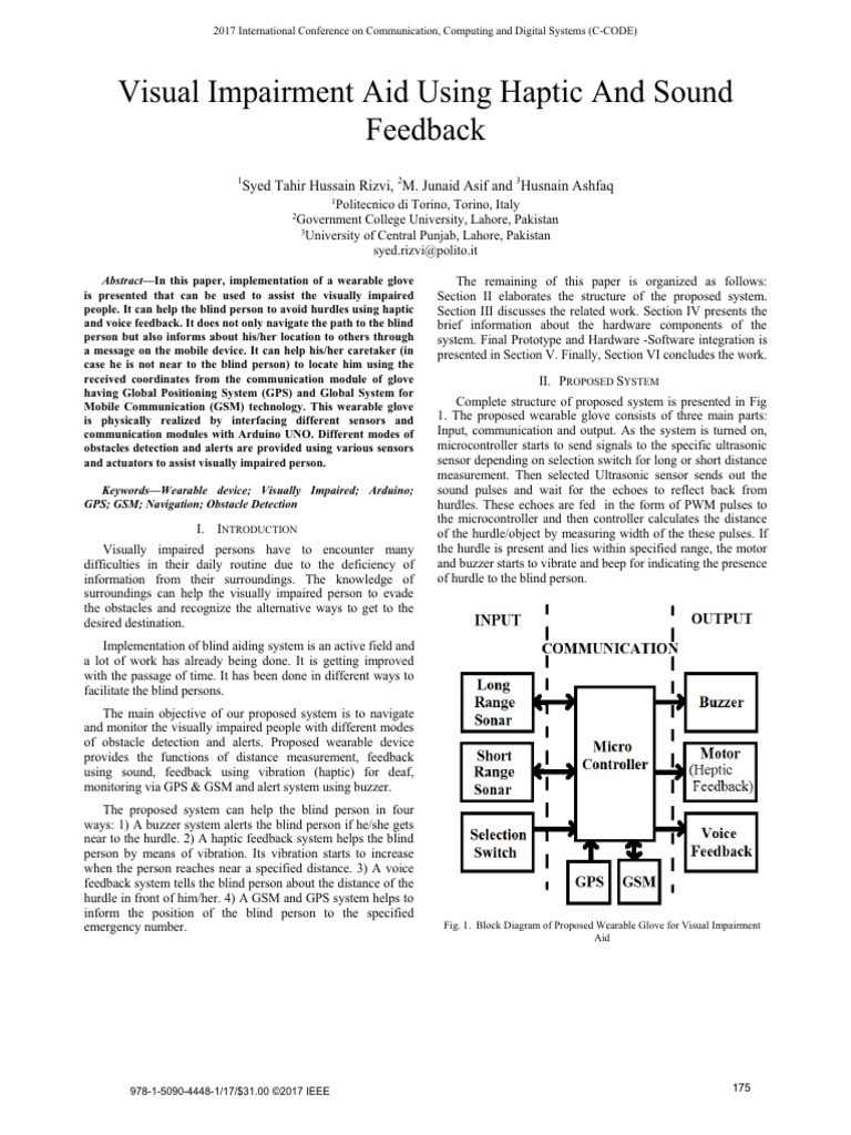 Visual Impairment Aid Using Haptic and Sound and Feedback | PDF | Sonar | Arduino