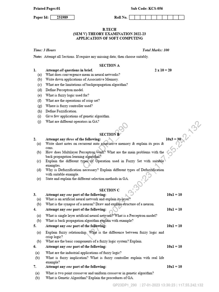 Application of Soft Computing KCS056 | PDF | Artificial Neural Network | Fuzzy Logic