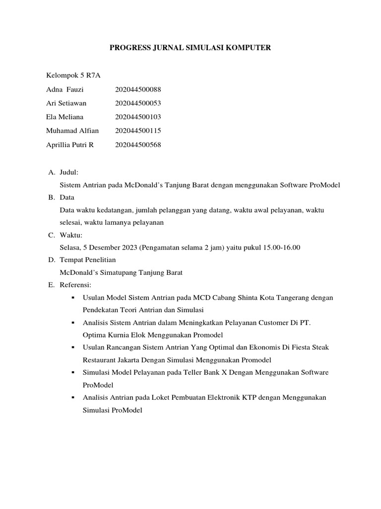 Kelompok 5 R7A - PROGRESS JURNAL SIMULASI KOMPUTER | PDF