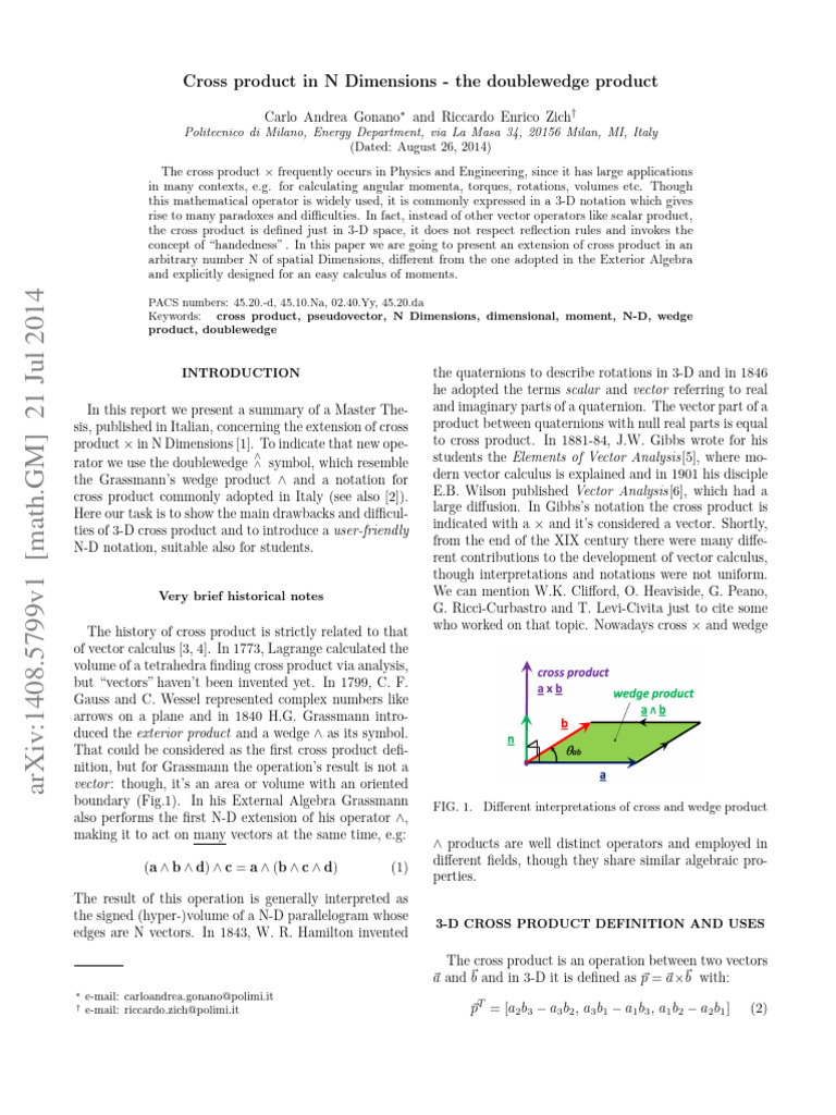 Cross Product in N Dimensions The Double | PDF | Euclidean Vector | Matrix (Mathematics)