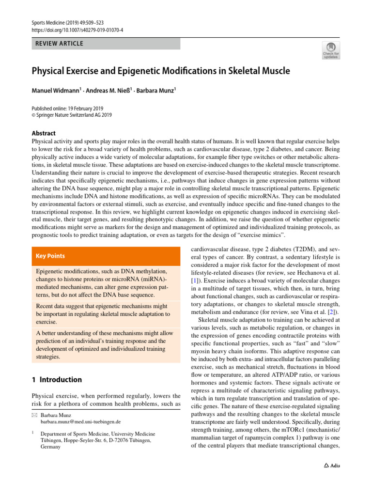 Physical Exercise and Epigenetic Modifications in Skeletal Muscle | PDF ...