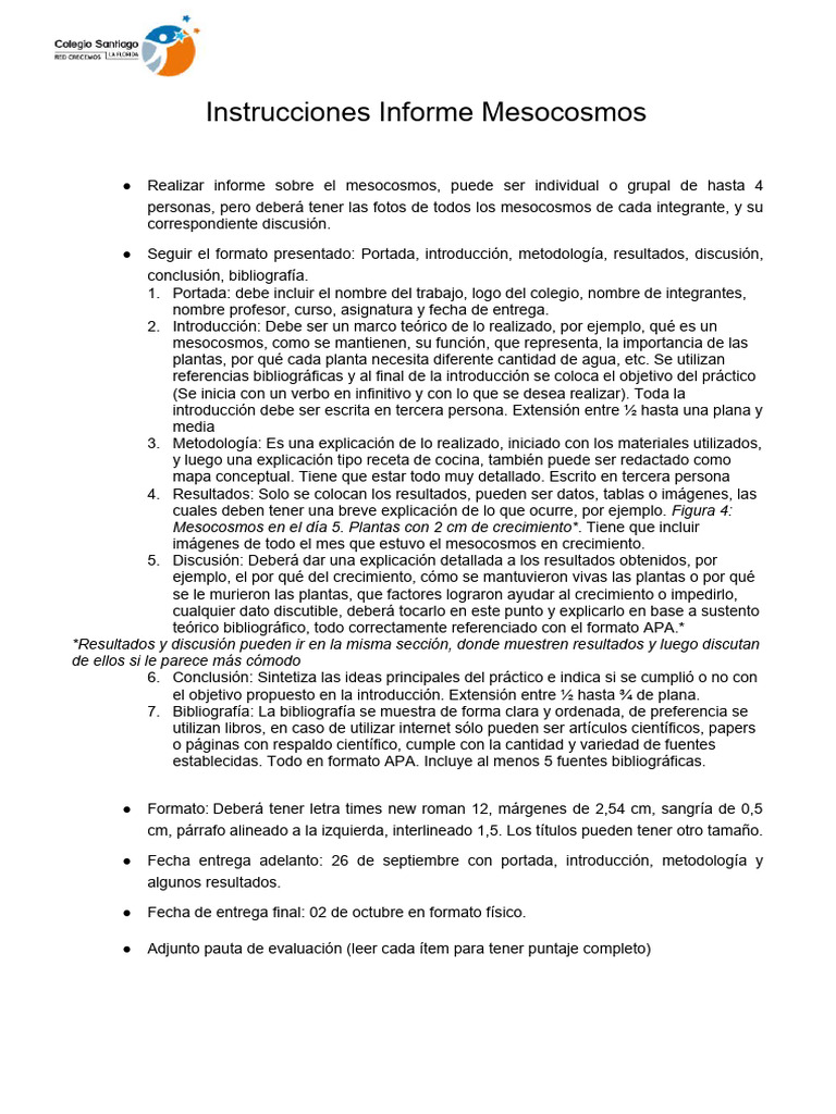 Clase 26 Biologã A de Los Ecosistemas Instrucciones Informe Mesocosmos ...