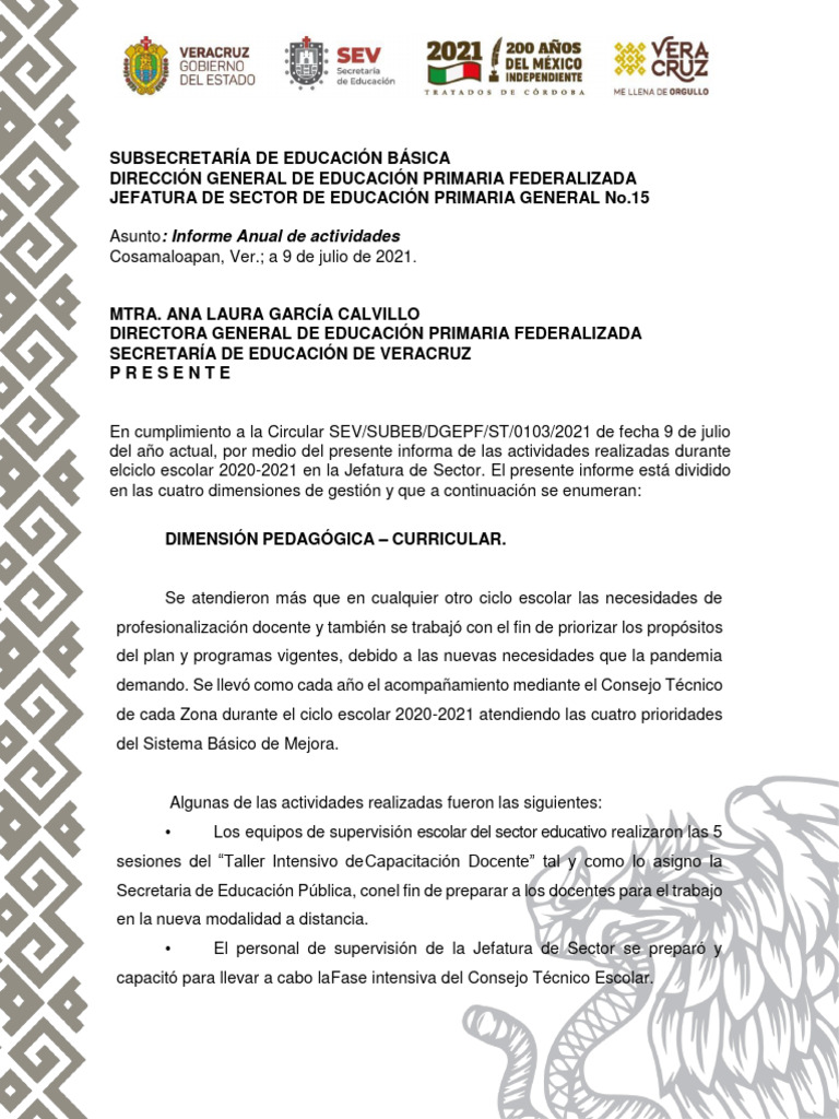 Se Ctor 15 Informe Anual de Actividades | PDF | Enseñando | Maestros