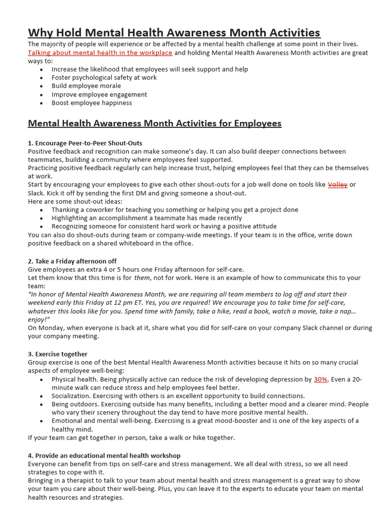Why Hold Mental Health Awareness Month Activities | PDF | Mental Health ...