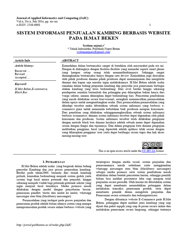 SISTEM INFORMASI PENJUALAN KAMBING BERBASIS WEBSITE PADA H.MAT BEKEN ...
