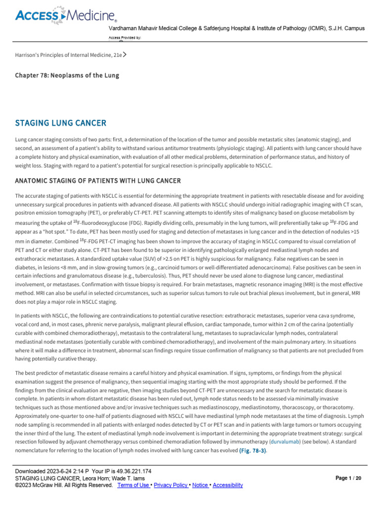 STAGING LUNG CANCER | PDF | Metastasis | Lung Cancer