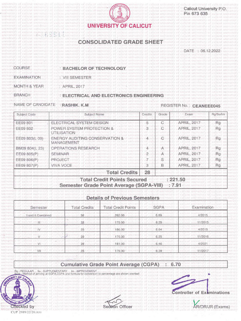 Consolidated Grade Sheet 1 | PDF