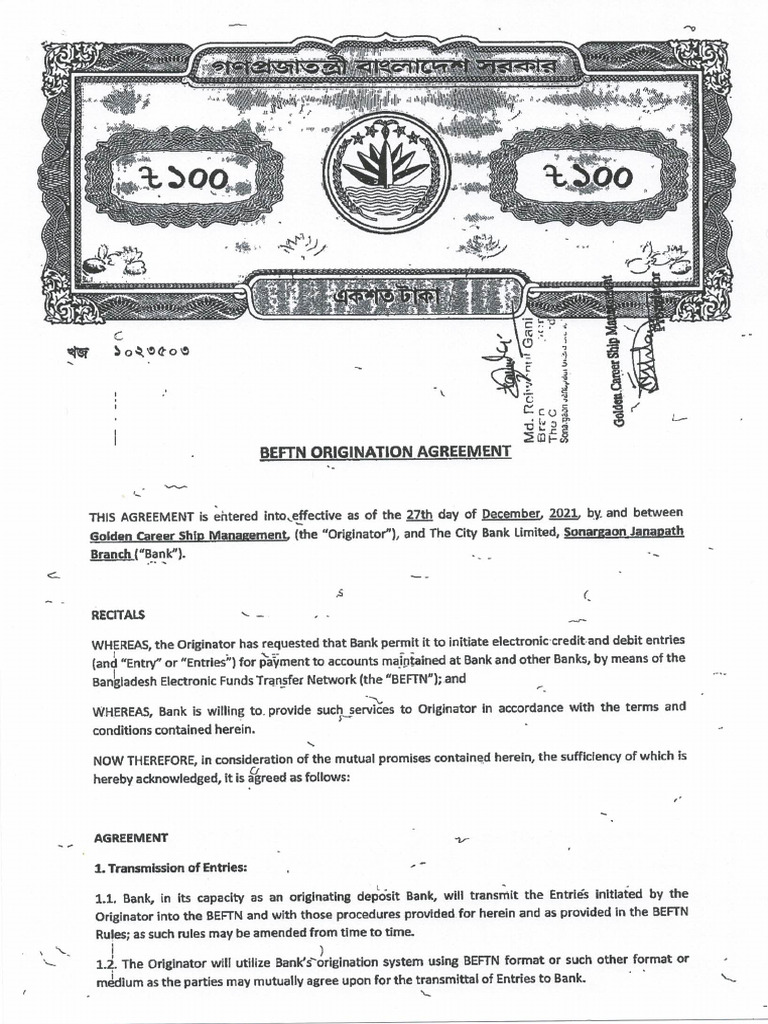 BEFTN Agreement | PDF