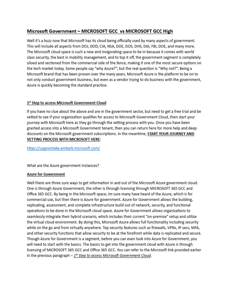 Microsoft Government GCC Vs GCC High | PDF