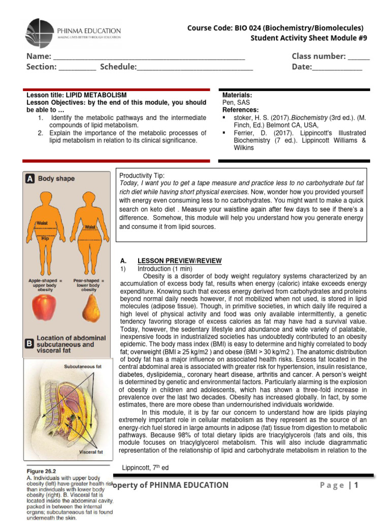 SAS For Biochemistry (BIO 024) Module #9 | PDF | Lipoprotein ...