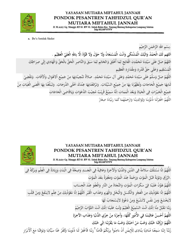 Tugas Kepulangan Santri PPTQ MMJ | PDF