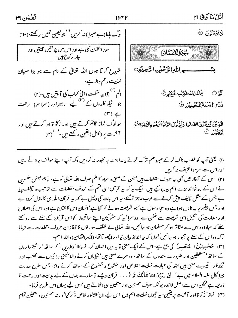 Surah 31 Luqman With Urdu Translation Tafsir Meaning | PDF
