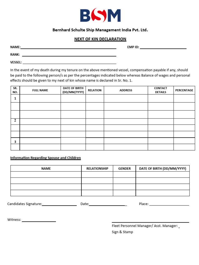 B.S.M - N.O.K Declaration | PDF