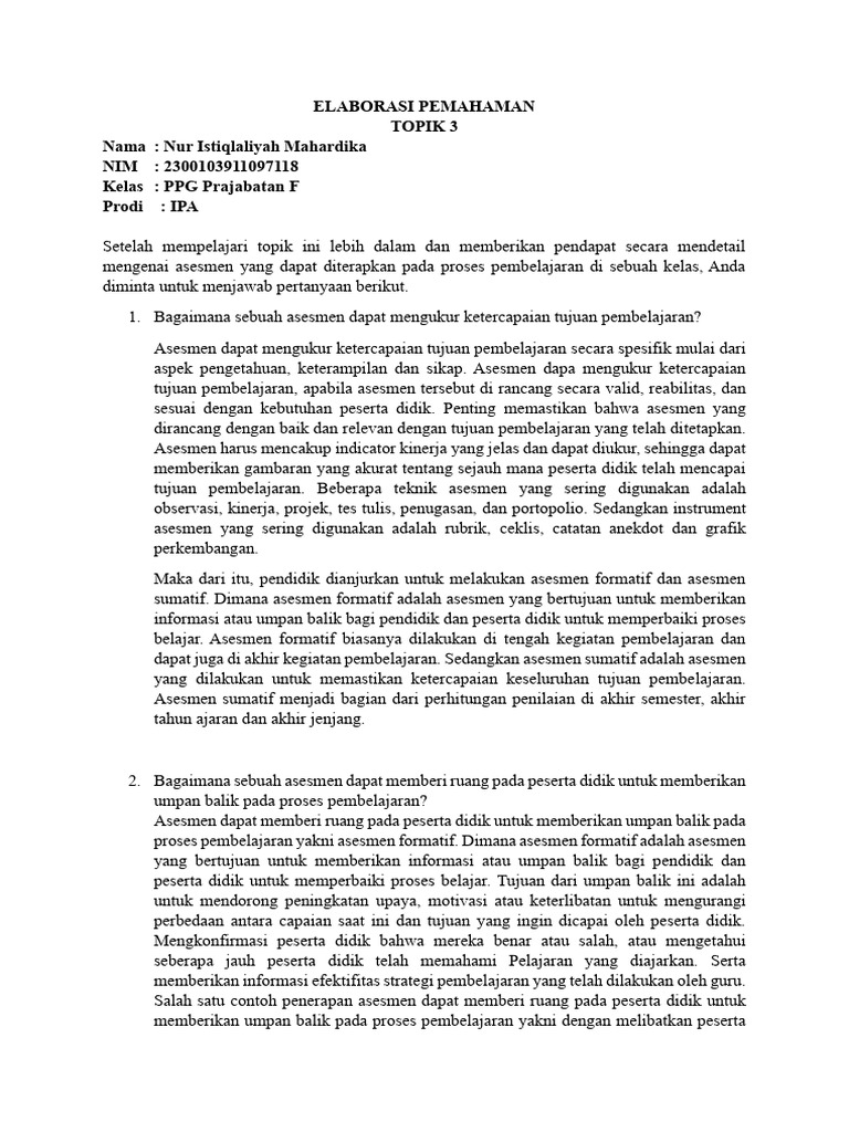ELaborasi Pemahaman - PPDP Topik 3 | PDF | Karier & Perkembangan | Pengembangan Diri
