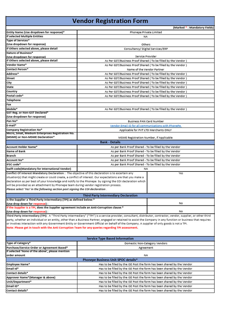Sample Vendor Form | PDF | Business | Service Industries