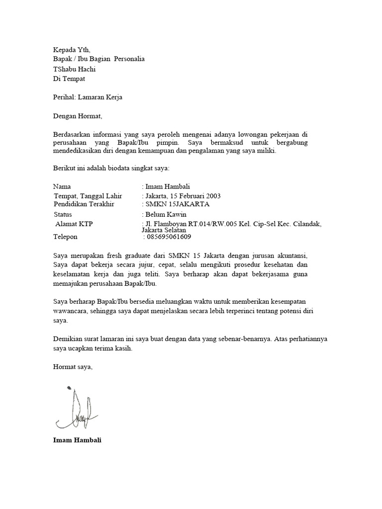 Surat Lamaran (Shabu Hachi) | PDF