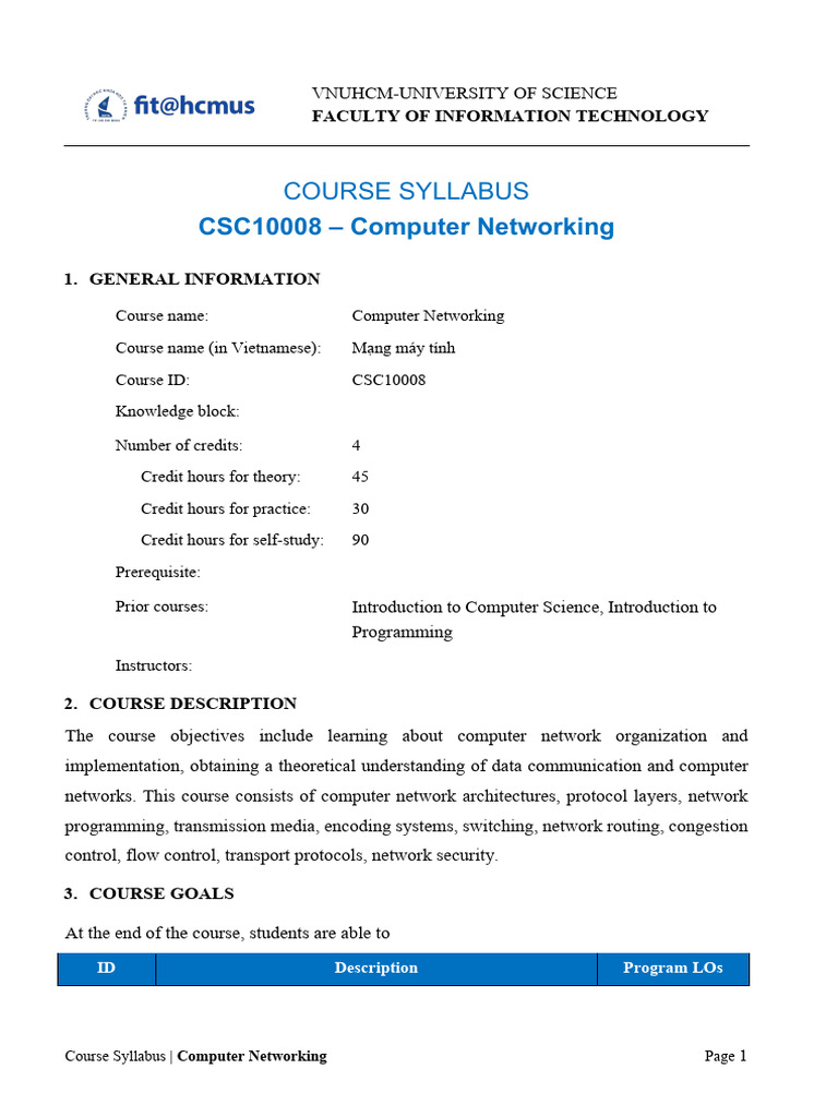 CSC10008 Computer Networking Syllabus 2021 v1 | PDF | Computer Network | Internet Protocol Suite