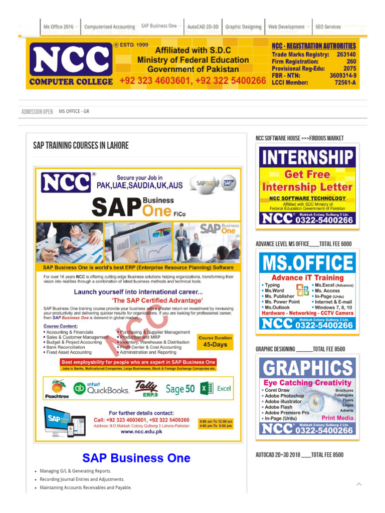 SAP Training Courses in Lahore - SAP Business One Training | PDF ...