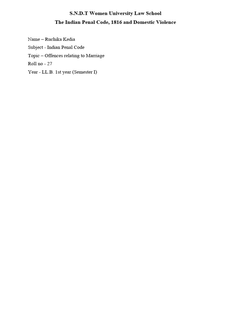 S.N.D.T Women University Law School The Indian Penal Code, 1816 and ...