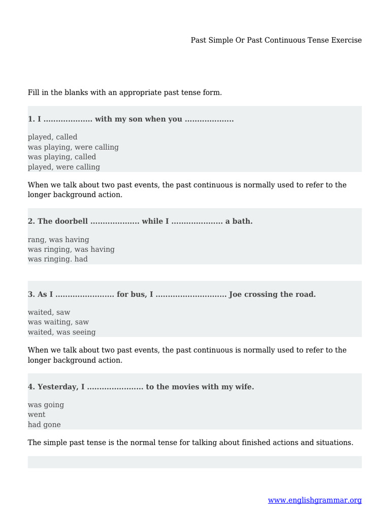 Past Simple or Past Continuous Tense Exercise | PDF
