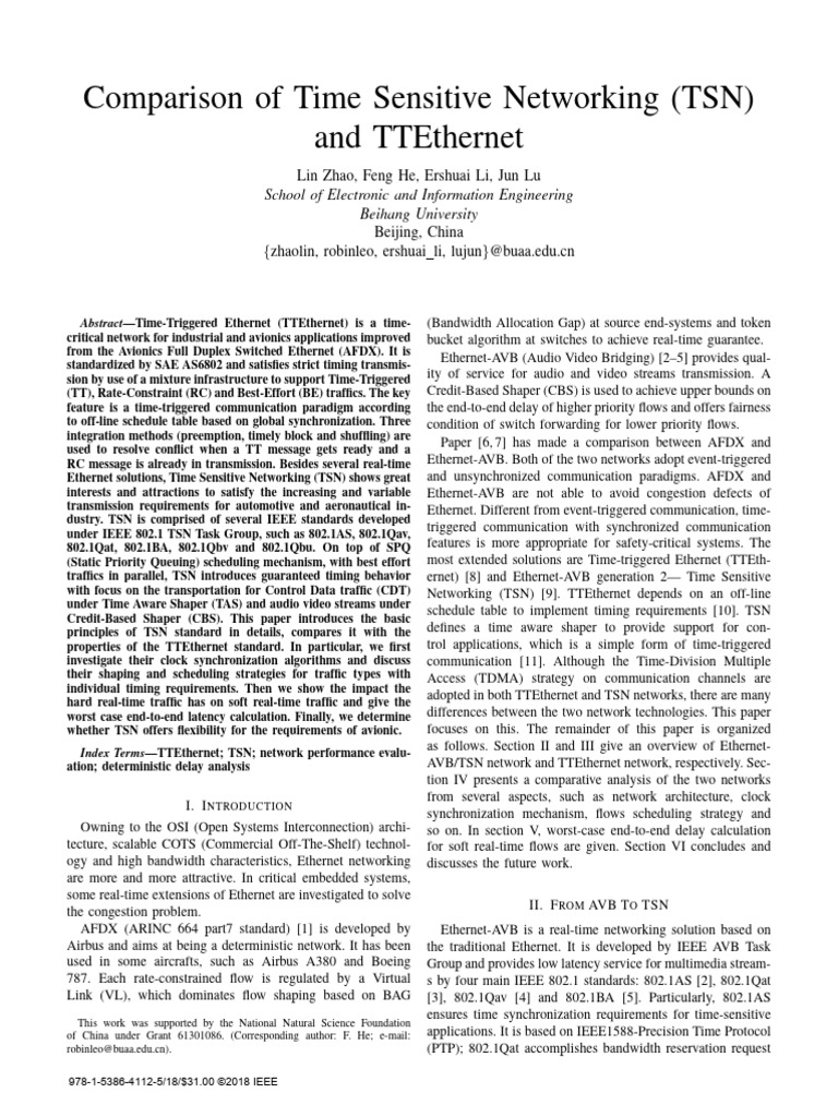 Comparison of Time Sensitive Networking (TSN) and TTEthernet | PDF ...