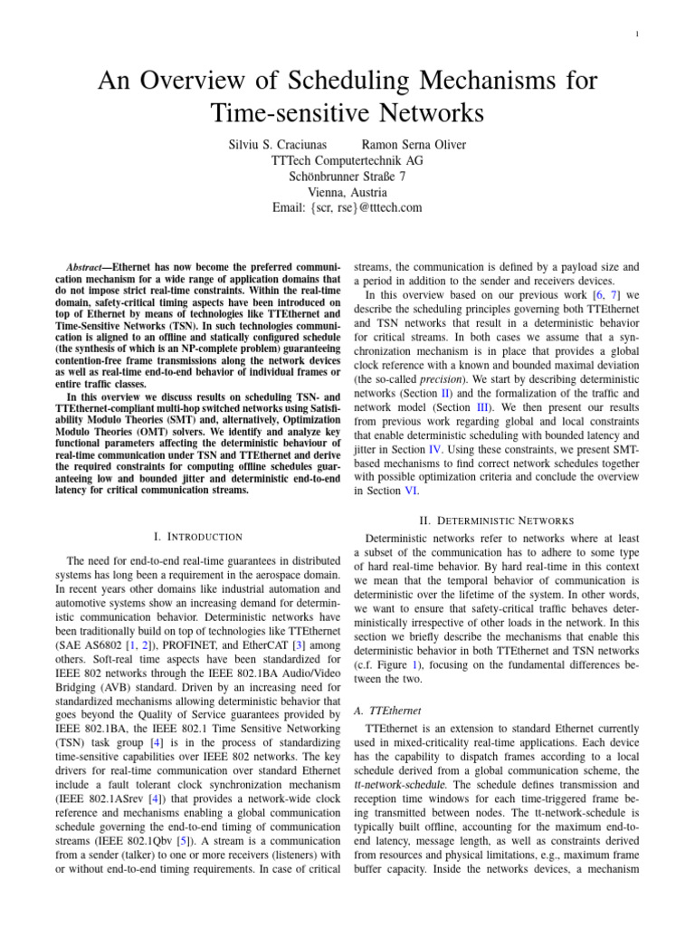 An Overview of Scheduling Mechanisms For Time-Sensitive Networks | Download Free PDF ...