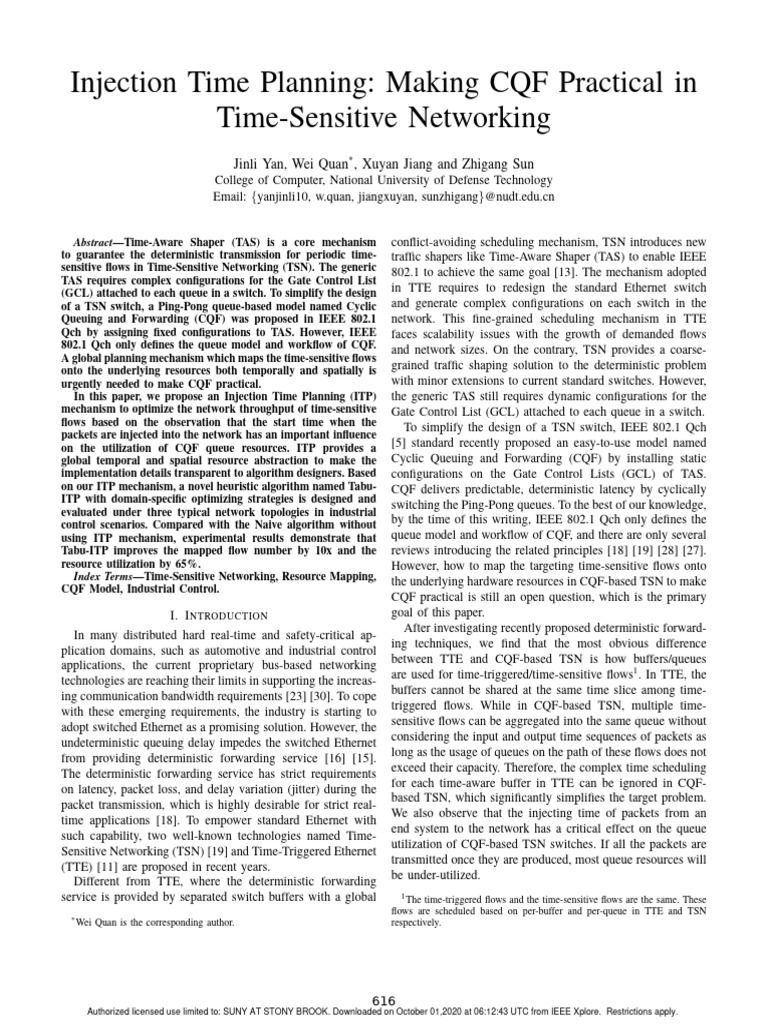 Injection Time Planning - Making CQF Practical in Time-Sensitive Networking | PDF | Computer ...