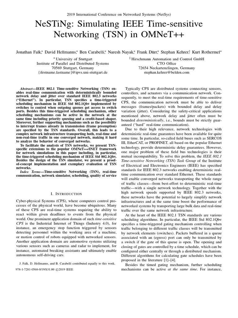 NeSTiNg - Simulating IEEE Time-Sensitive Networking (TSN) in OMNeT++ ... NeSTiNg - Simulating IEEE Time-Sensitive Networking (TSN) in OMNeT++ ...