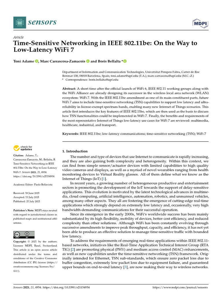 Time-Sensitive Networking in IEEE 802.11be - On The Way To Low-Latency WiFi 7 | PDF | Ieee 802. ...